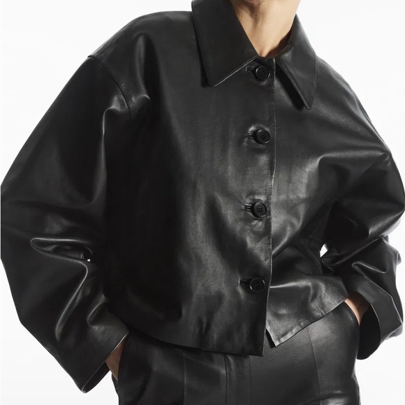 COS | Jackets & Coats | Cos Womens Dark Leather Jacket | Poshmark